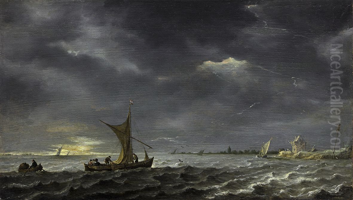 Riviergezicht bij opkomend onweer reproduction by Jan van Goyen for ...