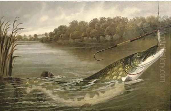 The hooked pike oil painting reproduction by A. Roland Knight ...