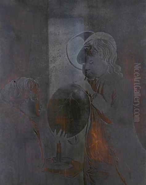 Plate for Two Boys Blowing a Bladder by Candlelight, aquatinted by ...