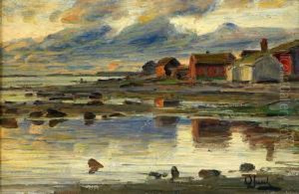 Fiskebodar I Solnedgang oil painting reproduction by Ole Juul ...
