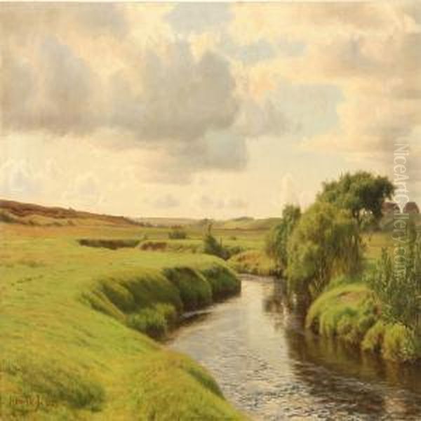 Danish Landscape From Karup Stream oil painting reproduction by Henrik ...