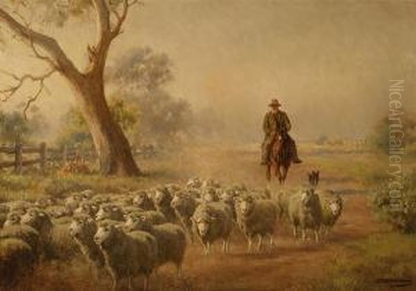 Droving Sheep oil painting reproduction by Jan Hendrik Scheltema ...