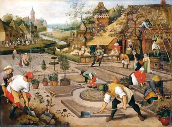 Spring Gardeners Digging And Planting A Formal Garden oil painting ...