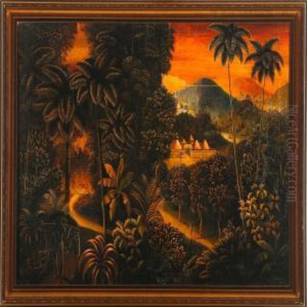 A Mountainlandscape Scenery With A Village And Figures oil painting ...