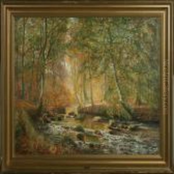 Forrest Scenery oil painting reproduction by Olaf Viggo Peter Langer ...
