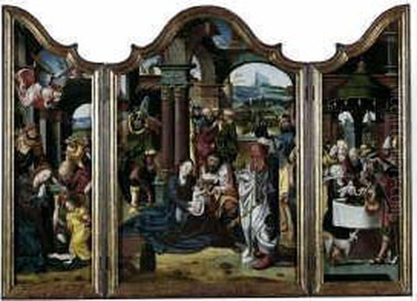 Triptychon. oil painting reproduction by Jan van Dornicke - NiceArtGallery.com