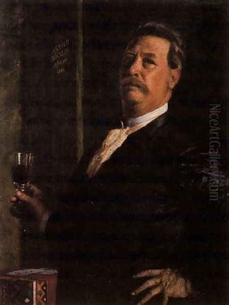 Self portrait with a glass of wine oil painting reproduction by Arnold ...
