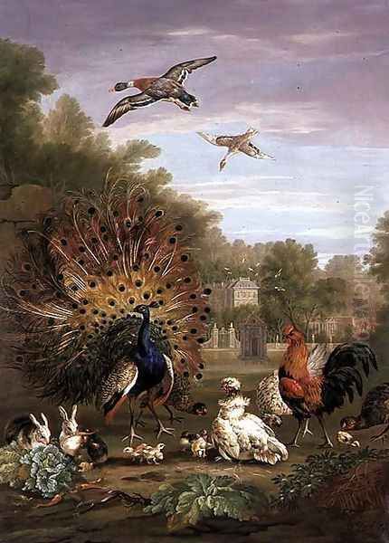 Peacock and Rabbits in a Landscape oil painting reproduction by Pieter ...