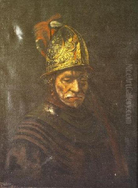 Half Length Portrait Of A Soldier In A Helmet oil painting reproduction ...