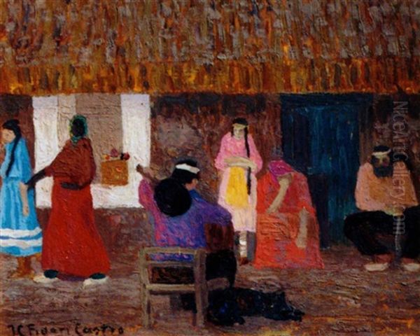 Patio oil painting reproduction by Juan Carlos Figari Castro ...