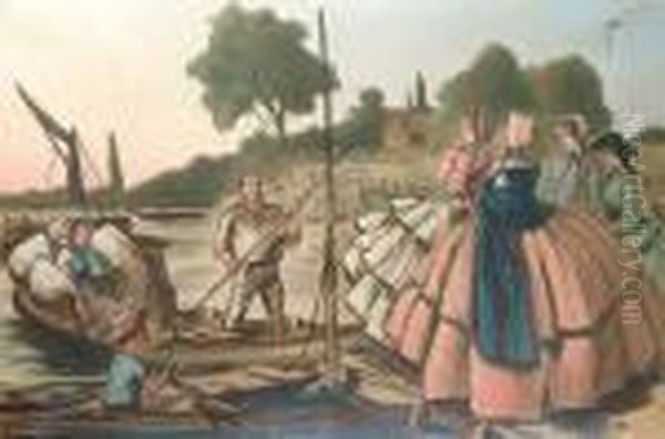 Crinoline On The Water oil painting reproduction by John Leech ...