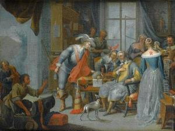 A Man Paying Money To A Money Lender In An Interior oil painting ...