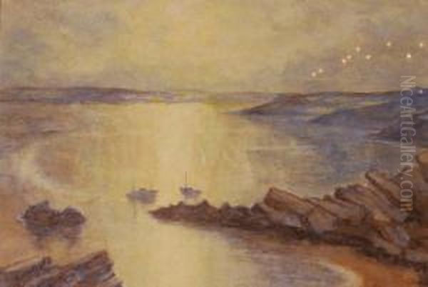 Boats At Anchor In Abay oil painting reproduction by Lexden Lewis ...
