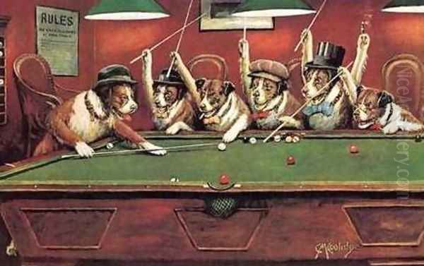 Dogs Playing Pool oil painting reproduction by Cassius Marcellus ...