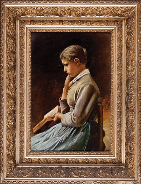 Girl Reading oil painting reproduction by Lydia Ewald - NiceArtGallery.com