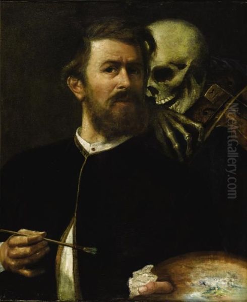 Self-portrait With Death Playing The Fiddle oil painting reproduction ...