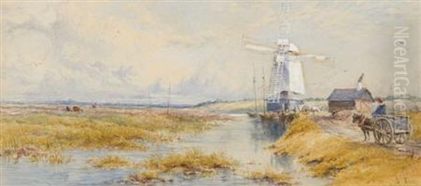 Windmill In An Extensive River Landscape oil painting reproduction by ...