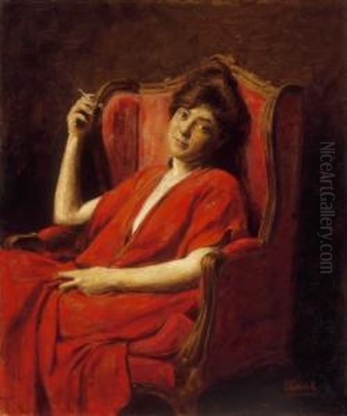 In Armchair oil painting reproduction by Armin Glatter - NiceArtGallery.com