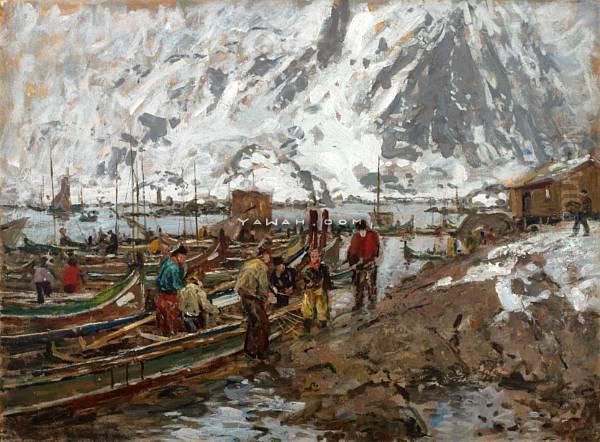 Fra Svolvaer Havn Olje Pa Plate oil painting reproduction by Gunnar ...