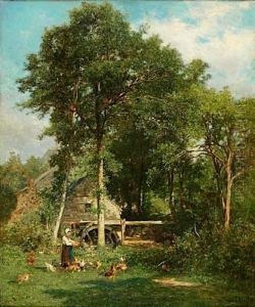 Scene De Ferme Devant Un Moulin A Eau oil painting reproduction by ...