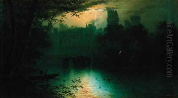 Warwick Castle by night oil painting reproduction by Louis Timmermans ...