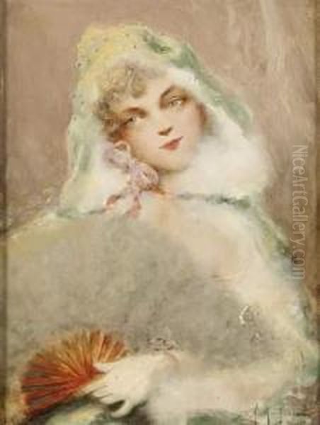 Elegante A L'eventail oil painting reproduction by Albert Matignon ...