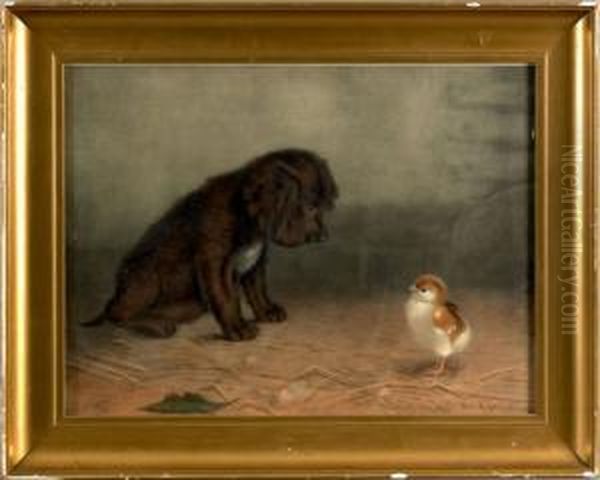 A Puppy And Chick oil painting reproduction by Ben Austrian ...