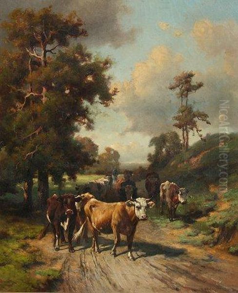 Cows On Path oil painting reproduction by Robert Atkinson Fox ...