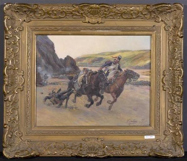 Reitergefecht. 1911. oil painting reproduction by Henri G. Chartier ...