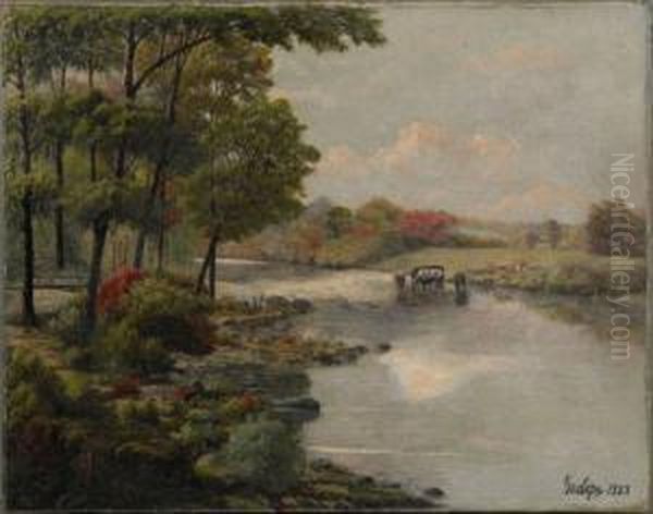 Landscape With Cows In A River oil painting reproduction by George Cope ...