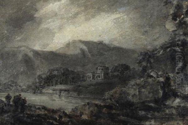 Castle In A Welsh Landscape oil painting reproduction by William Gilpin ...