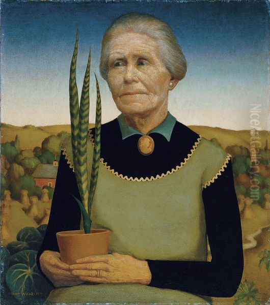 Woman With Plant oil painting reproduction by Grant Wood ...