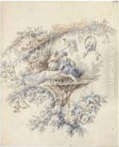 Chinoiserie Design With Two Seated Figures In A Bower oil painting ...