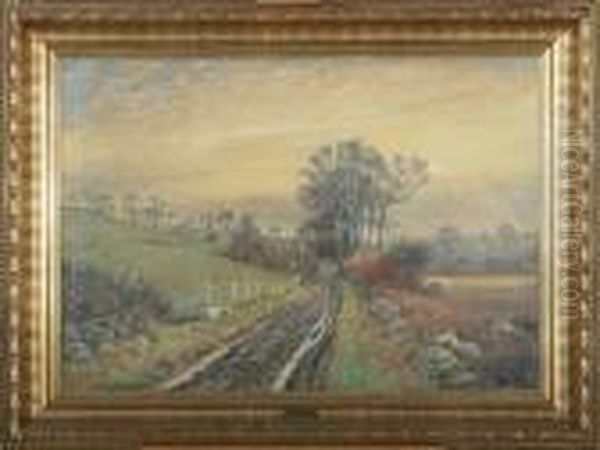 Landscape With A Sunken Road. Signed Viggo Langer oil painting ...