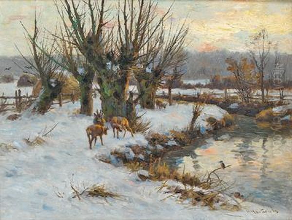 Caprioli Al Ruscello oil painting reproduction by Emil Hermann Hartwich ...