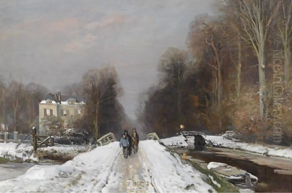Figures On A Snowy Lane In The Haagse Bos oil painting reproduction by ...