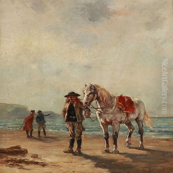 A Cavalry Officer On A Beach With His Horse oil painting reproduction ...