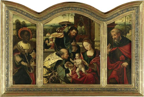 A Triptych With The Adoration Of The Magi oil painting reproduction by Pieter Coecke Van Aelst ...
