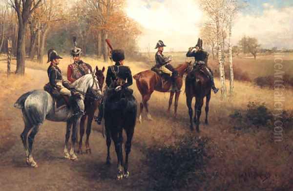 Prussian Staff And Cavalry Officers On Reconnaissance oil painting ...