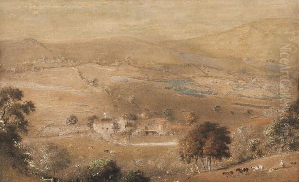 Valley Landscape With Farm Houses And Figures oil painting reproduction ...