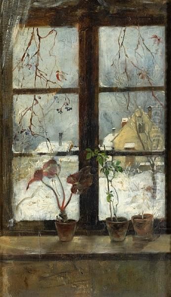 Snow Scene Through A Winter Window oil painting reproduction by Henry ...