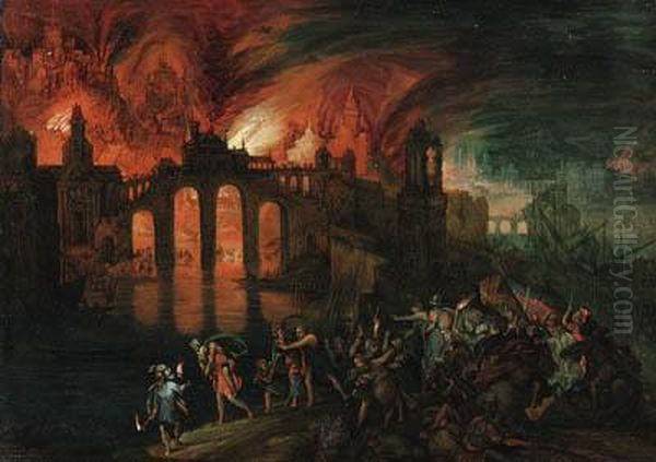 Ancient City Of Troy Burning