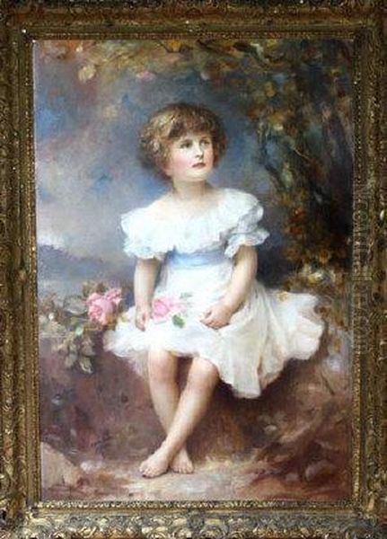A Portrait Of Diamond Hardinge Holding Roses oil painting reproduction ...
