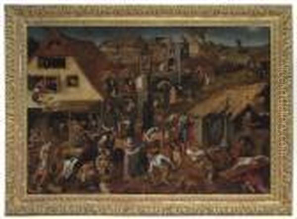 The Flemish Proverbs oil painting reproduction by Pieter The Younger ...
