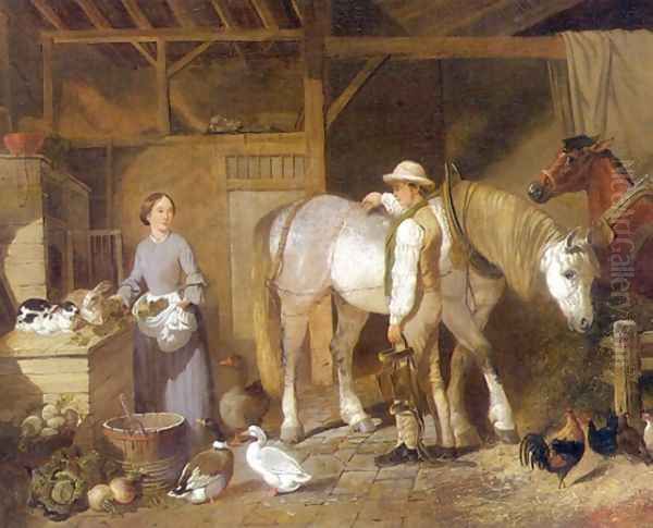 Feeding Time For Farm Animals in Barn 1845 oil painting reproduction by ...