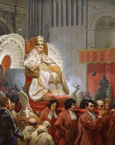 Pope Pius VIII 1761-1830 in St. Peters on the Sedia Gestatoria oil ...
