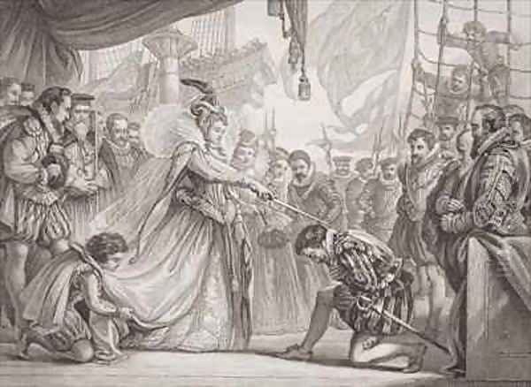 Queen Elizabeth I 1530-1603 knighting Francis Drake 1540-96 from ...