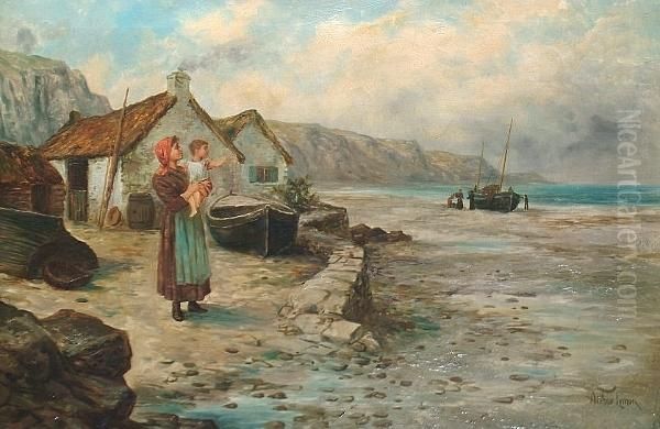 Awaiting The Arrival oil painting reproduction by Arthur Lemon ...