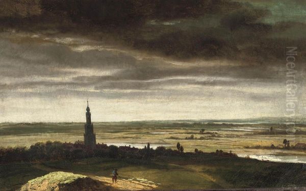 A River Landscape With A View Of A Dutch Town oil painting reproduction ...