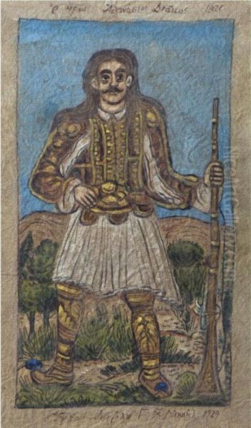 Athanasios Diakos oil painting reproduction by Theofilos Hadjimichael ...